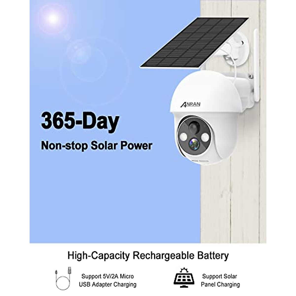 ANRAN Security Camera Wireless Outdoor, 2K Solar Outdoor Camera with 360° View, Smart Siren, Spotlights, Color Night Vision, PIR Human Detection, Pan Tilt Control, 2-Way Talk, IP65, Q1 White