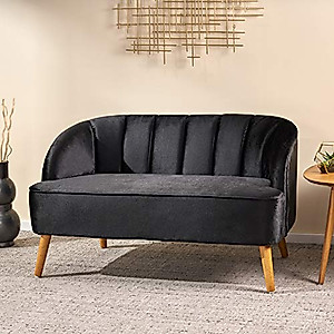 Christopher Knight Home Amaia Modern Velvet Sofa, Black / Walnut