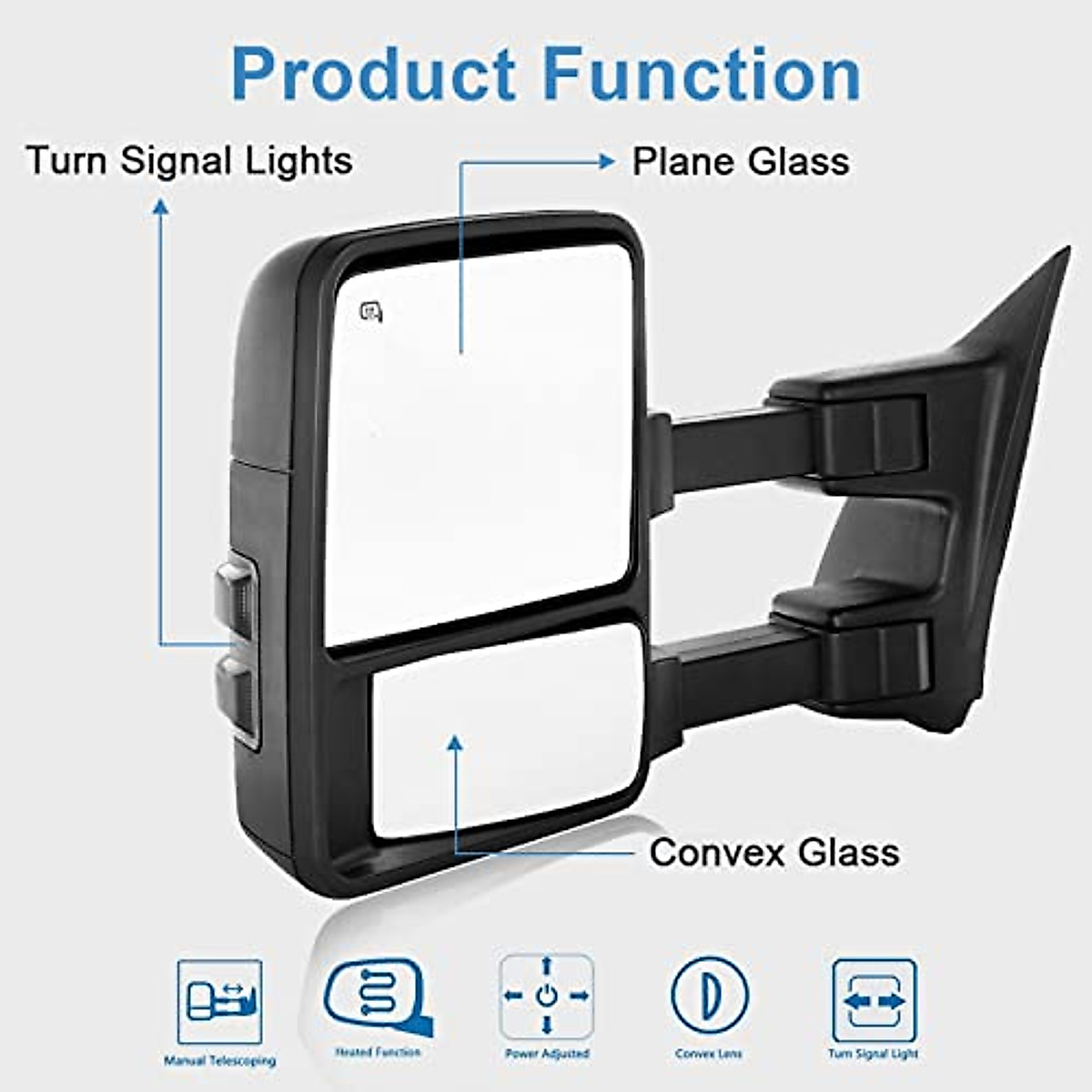 ECCPP Towing Mirrors Replacement fit for Ford for F250 for F350 for F450 for F550 Power Heated Signal Pair Mirrors 2008 2009 2010 2011 2012 2013 2014 2015 2016