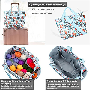 Katech Upgraded Crochet Bag Organizer Yarn Storage Bag with Beginner Crochet Books, Crochet Tote Bags Knitting Bag Yarn Bags for Crocheting Crochet Accessories Knitting Crochet Supplies (Multipocket)