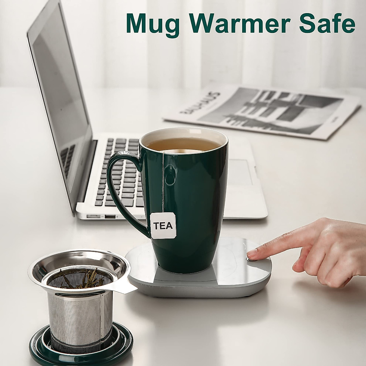 YumKubis Tea Cup Set, Two Sets Tea Cup with Infuser and Lid, 17 OZ Large Tea Infuser Mug, Ceramic Tea Mug for Women, Men, Kids