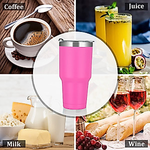 Lifecapido 30oz Stainless Steel Tumbler, Insulated Coffee Tumbler Cup, Double Wall Vacuum Insulated Travel Tumbler with Lid and Straw, Powder Coated Travel Mug for Hot or Cold Drinks, Bright Pink