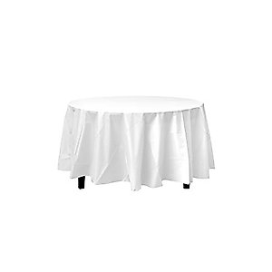 12-Pack Premium Plastic Tablecloth 84in. Round Table Cover - White