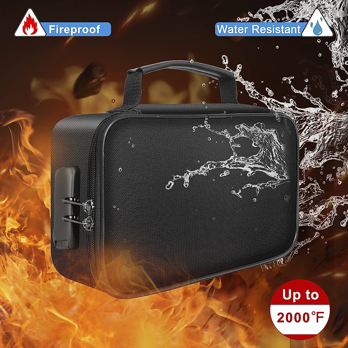 ENGPOW Small Fireproof Storage Organizer Case with Lock(9.4”x 5.9”x 3.2”), 3-Layer Money Safe Coin Organizer Wallet Bag for Cash,Card,Passport,Check,Bill,Travel Home Organizer Carrying Case,Black