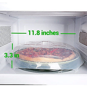 Microwave Anti-Splatter Cover 11 12 for Food, Clear, Microwave Plate Dish Covers for Oven Cooking, Guard Lid with Steam Vents BPA Free Large 11.8 Inches