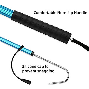 SAN LIKE Telescopic Fishing Gaff,Aluminum/Fiberglass Pole with Nonslip Rubber Handle,Stainless Steel Hook with M8 Screw, Fish Gaff Can Float When Extending - Good for Freshwater and Saltwater Fishing