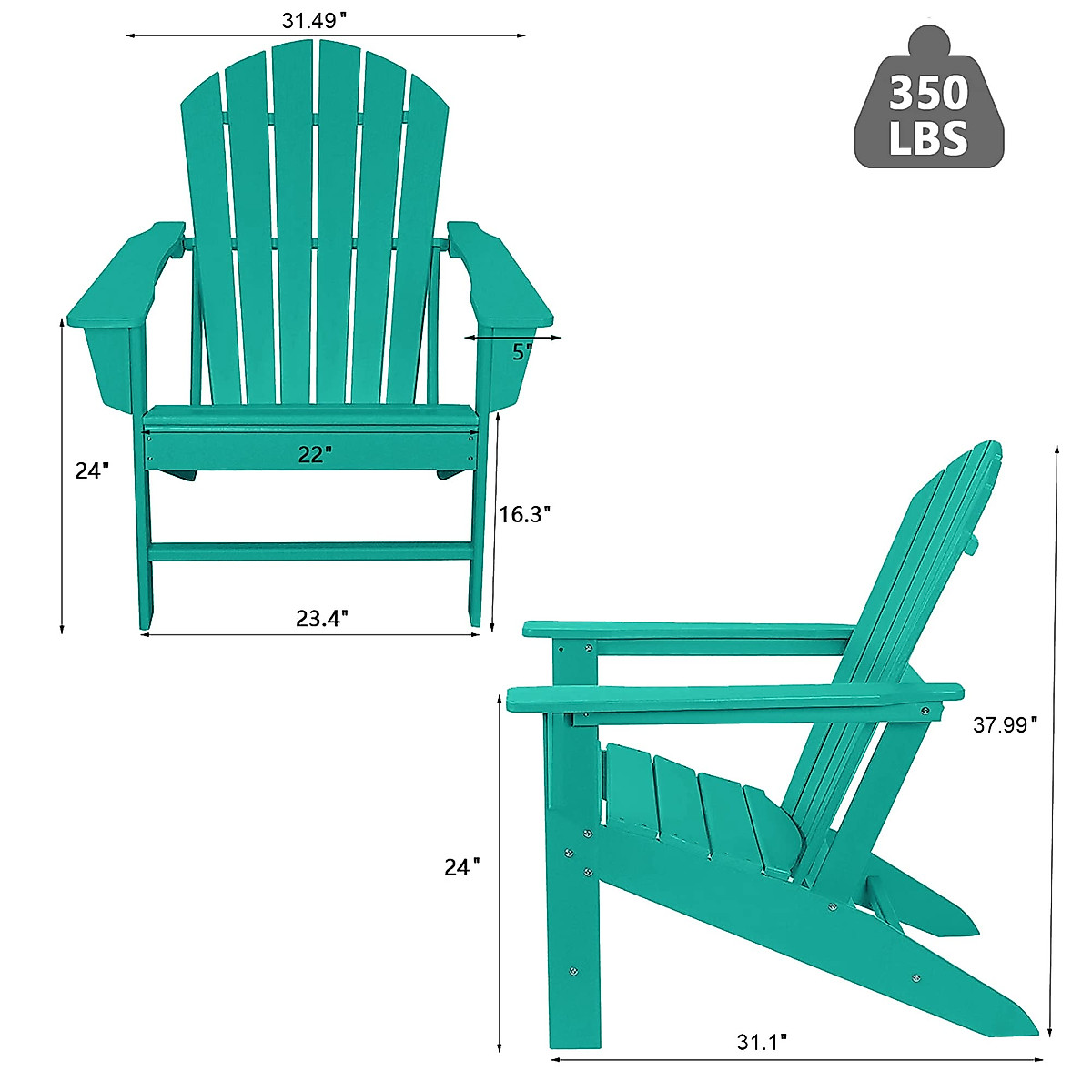 WMK Adirondack Chair Weather Resistant, Outdoor Fire Pit Chairs Plastic Resin Deck Adirondack Chairs for Patio, Law, Garden (Blue)