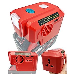 Alian 200W Power Inverter for Milwaukee M18 18V Lithium Battery, 18V DC to AC 110~120V Portable Inverter Generator Supply Charger,Inverter Adaptor with Type-C Fast Charging&LED Working Light