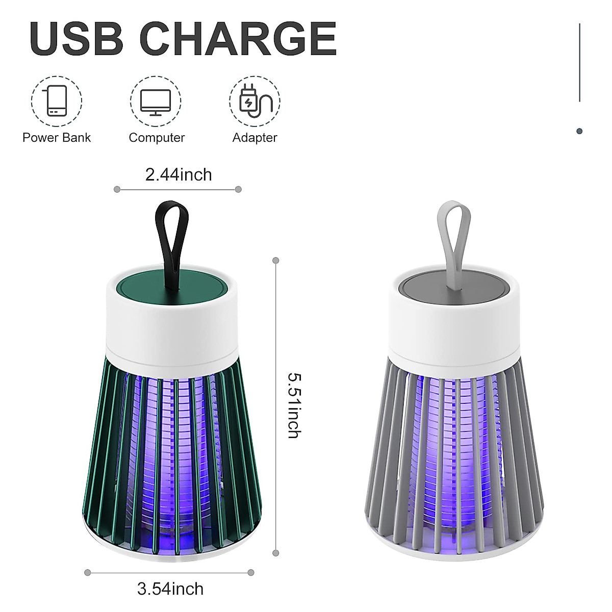 Electric Mosquito Zapper Lamp, Bug Zapper Fly Zapper & Mosquito Zapper Portable Indoor Bug Zapper, Bug Zapper Rechargeable Mosquito and Fly Killer Indoor Light with Hanging Loop White