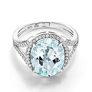 Gem Stone King 925 Sterling Silver 12X10MM Oval Gemstone Birthstone Halo Engagement Ring | Wedding Anniversary Promise Ring For Women | Available In Size 5,6,7,8,9