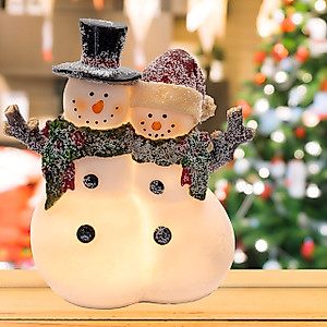 VP Home Christmas Snowman Decor Christmas Figurines Resin Snowman Lighted Decorations Indoor Glowing Snowman Couple LED Holiday Light Up Snowman Indoor Festive Fiber Optic Decorations
