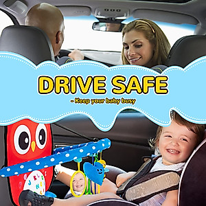 teytoy Baby Car Toys Rear Facing, Adjustable Car Seat Toys Double Sided Car Seat Toys for Babies 6-12 Months with Mirror, Teether, Sensory Pull String Toy and Squeakers, Baby Car Toys Travel Toys