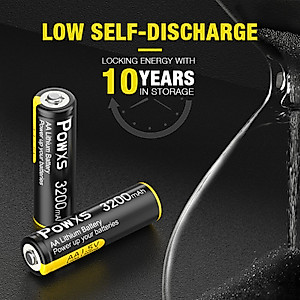 POWXS AA Lithium Batteries, 16 Pack 1.5V Lithium Iron Double A Batteries 3200mAh Super Capacity for Blink Camera, Video Doorbell, Flashlight, Toys, Remote Control 【Non-Rechargeable】