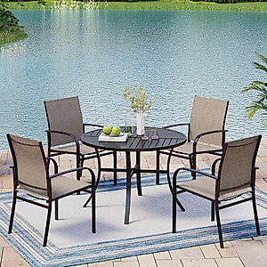 MIXPATIO Patio Dining Chairs Set of 6, Brown Outdoor Textilene Dining Chairs, Patio Furniture Chairs with Armrest