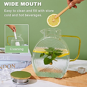 Glass Pitcher with Lid for Fridge, 84 OZ / 2.4 Liter Large Water Spout Jug with Handle for Iced Tea, Ice Coffee, Juice, Lemonade Cold or Hot Drinks, Liquids Beverage Serving Dispenser