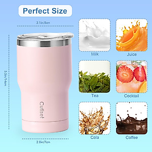 Cutiset Coffee Tumbler - 12 OZ Insulated Coffee Mug with Lid, Leak Proof Thermo Cup for Hot and Iced Drinks, Stainless Steel Vacuum Cup with Double Wall(Pink)