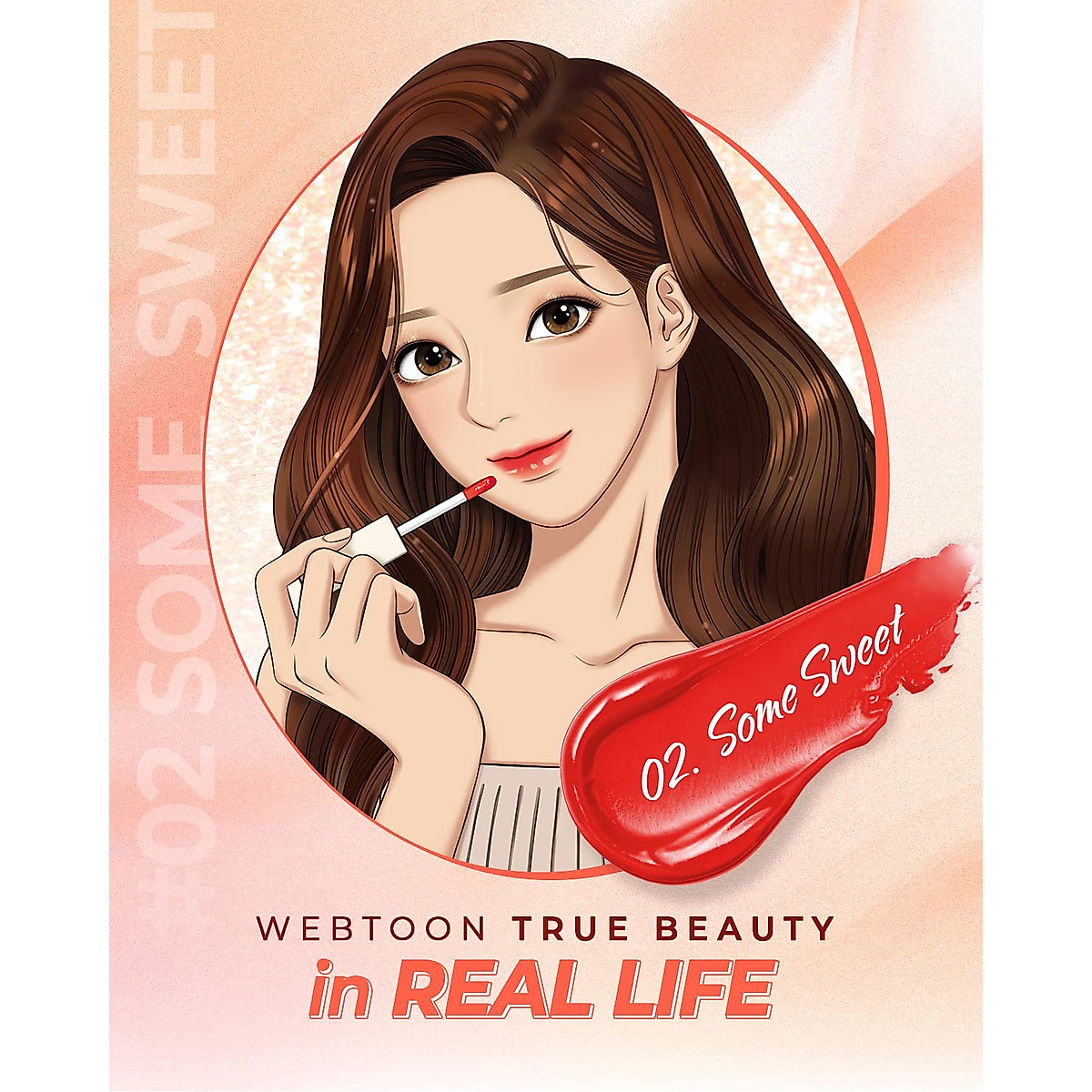 AMTS Webtoon True Beauty - 02 Some Sweet | Coral Lip Tint Stain | High Pigment Liquid Shine Non-Sticky Long-Wearing Long-Lasting | Korean Webtoon True Beauty Cute Coral Makeup