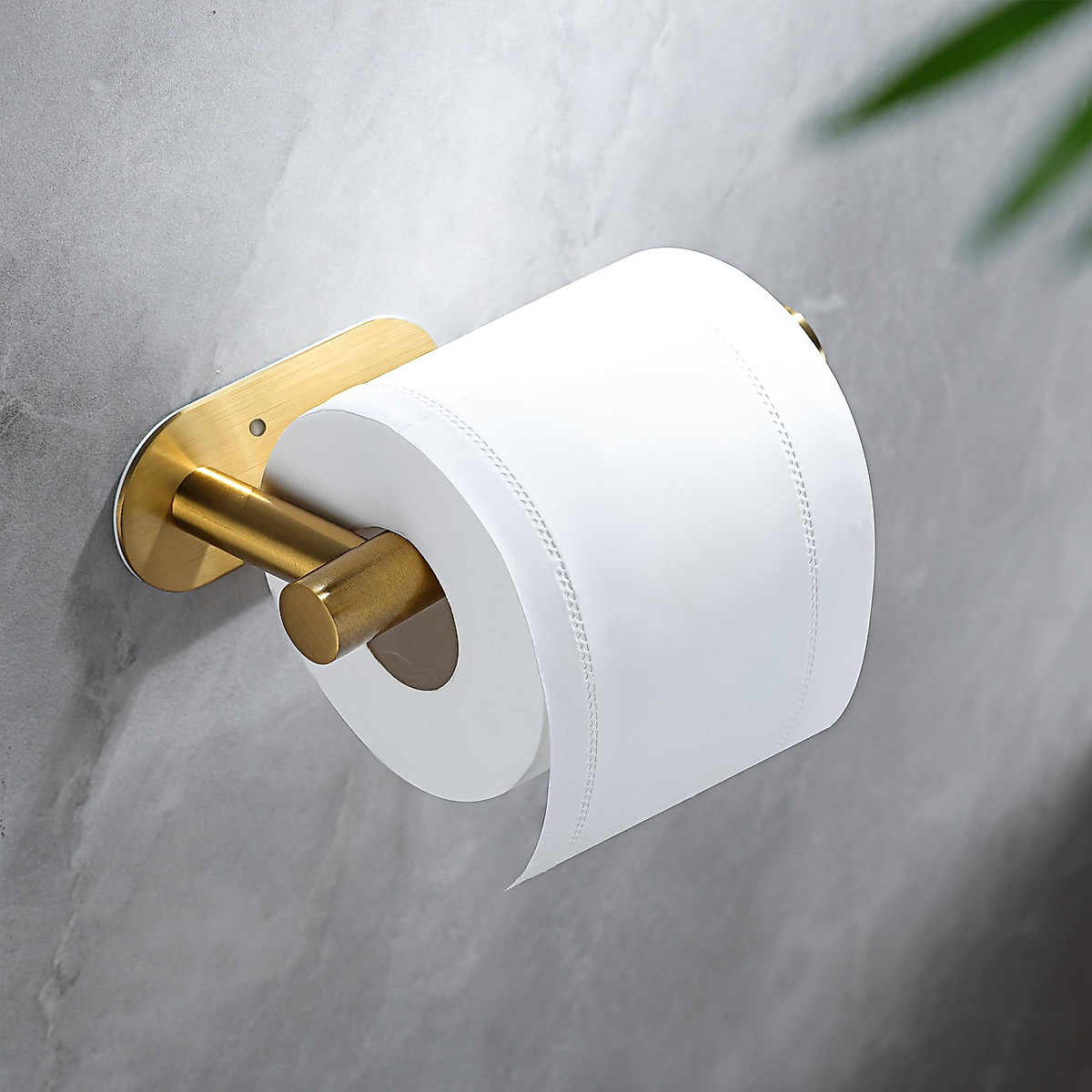 YIGII Adhesive Toilet Paper Holder - Brushed Brass Toilet Roll Holder Stick on Wall for Bathroom, SUS 304 Stainless Steel