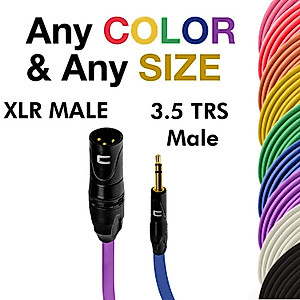 Balanced XLR Cable Male to 3.5mm TRS - 100 Feet Black - Pro 3-Pin Microphone Connector for Powered Speakers, Audio Interface or Mixer for Live Performance & Recording