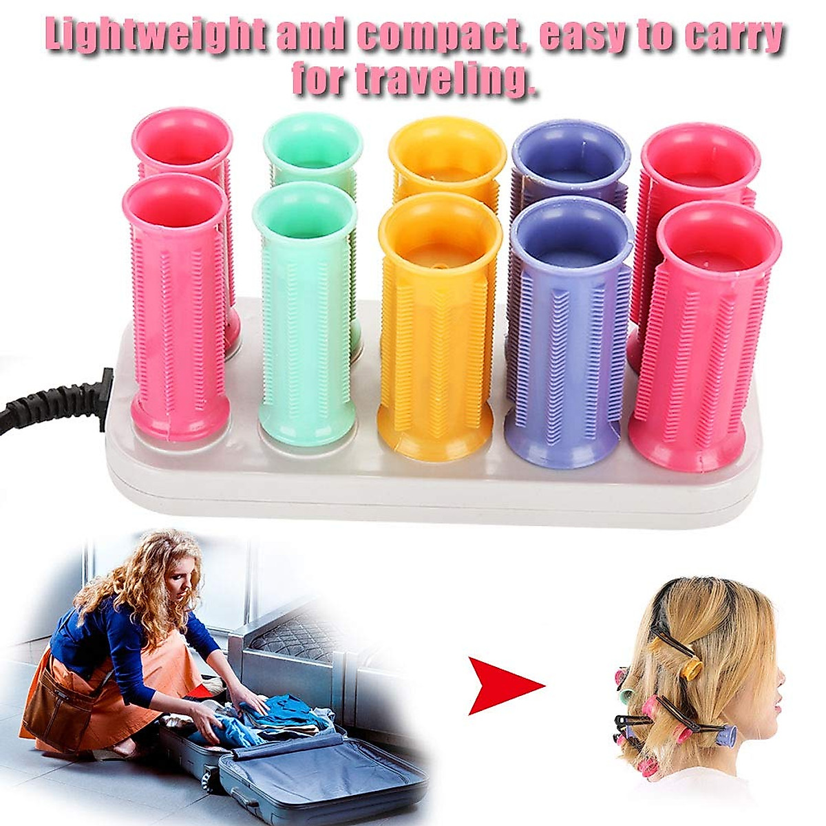 Travel Hot Rollers, Hot Rollers For Medium Hair Professional Electric Heated Roller Curling Roll Hair Tube Hair Styling Tool Compact Electric Hair Rollers
