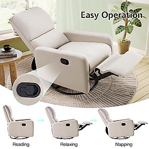 Jocisland Swivel Rocking Chair, Nursery Glider Recliner Chairs for Adults, Rocker for Living Room Bedroom, Comfy Upholstered Modern Nursing Reclining Single Sofa, Beige Linen