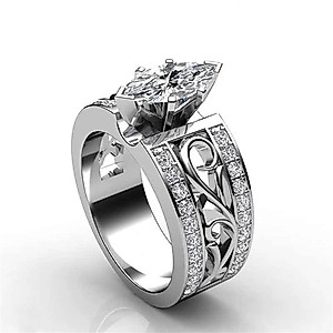 SixTwo 925 Sterling Silver Shiny Full Diamond Hollow Flower Special Marquise Cut Cubic Zirconia Halo Ring Dazzling CZ Diamond Eternity Engagement Wedding Band Ring for Women ST.216 (7)