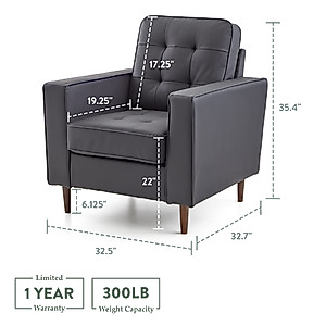 Edenbrook Lynnwood Upholstered Accent Chair - Living Room Furniture - Office - Bedroom - Mid-Century Modern Design - Armchair - Buttonless Tufting - Simple Assembly - Solid Frame - Black Faux Leather