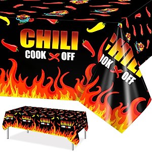 PHOGARY Chili Cook Off Tablecloth for Chili Cookoff Decor, Chili Pepper Tablecloths Disposable, Chili Cookoff Table Cloth Decorations for a Party, BBQ Mexican Chili Cooking Supplies - 51" x 87"(3)