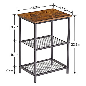 VECELO End Side Table with Storage Shelf, Industrial Night Stand , 3-Tier Small Nightstand for Living room, Bedroom