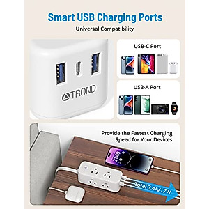 Flat Plug Power Strip - TROND 5ft Ultra Thin Extension Cord with 6 Widely Outlets and 3 USB Ports(1 USB C) + TROND 10FT Thin Flat Extension Cord 3 USB-A & 1 USB-C Port, 8 Widely-Spaced Outlets