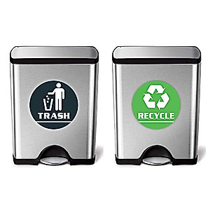 Trash Bin Can Sticker - (Pack of 12) 6" Large Round Laminated Vinyl Decals Recycle Can Bins Sign Labels