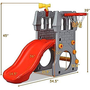 GLACER Toddler Slide, 5 in 1 Kids Climber Slide Playset w/Basketball Hoop, Telescope, Crawl Through Space, Easy Climb Stairs, Freestanding Slide Toddler Playground for Indoor and Outdoor