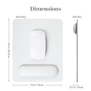 HABITU Vegan Leather White Mouse Pad with Removable Magnetic Wrist Support & Anti-Slip Base, Ergonomic Mouse Pad with Wrist Rest, Cute Office Desk Accessories for Women and Men