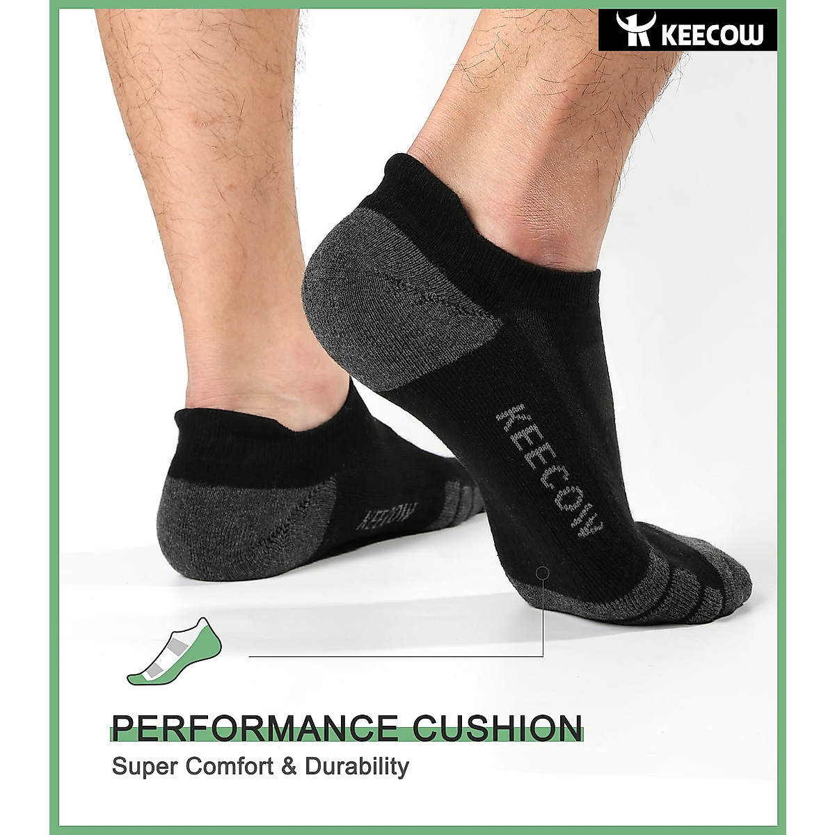 KEECOW Running Ankle Socks for Men 9-12 Black Athletic No Show Socks Men Women 6 Pairs - Cushioned, Breathable, Performance