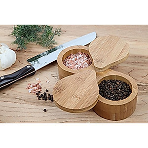 Lily's Home Double Round Bamboo Container, Spices Storage Jar, Salt and Pepper Wooden Box