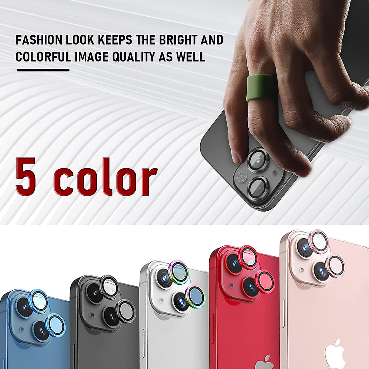 GGOOIG 2-Pack for iPhone 13/13 Mini Camera Lens Protector, 9H Tempered Glass + Aluminum Alloy Ring Cover