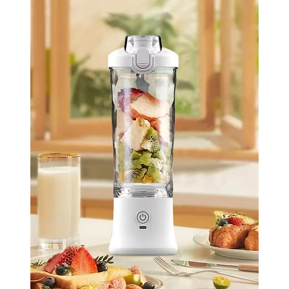 Portable Blender Mode Mixing Juicer Personal Size Blender for Shakes Smoothies Nut Juice Vegetables with 6 Blades Mini Blender 20 Oz for Kitchen Home and Travel (White)