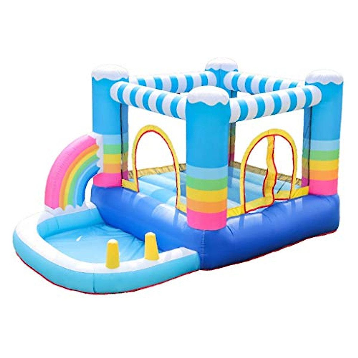 Children's Inflatable Castle,Rainbow Trampoline Indoor Small Naughty Castle Children's Playground Kindergarten Indoor and Outdoor Toy Playground,Colors,290 * 200 * 250Cm