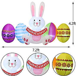 DR.DUDU 7 FT Long Easter Inflatable Bunny with Eggs, Happy Easter Inflatable Decorations, Easter Bunny Blow up for Outdoor Garden Yard Lawn Holiday Party