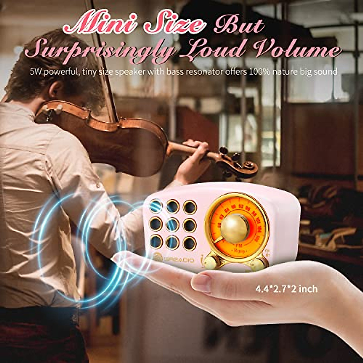Retro Bluetooth Speaker, Vintage Radio-Greadio FM Radio with Old Fashioned Classic Style, Strong Bass Enhancement, Loud Volume, Bluetooth 5.0 Wireless Connection, TF Card and MP3 Player (Pink)