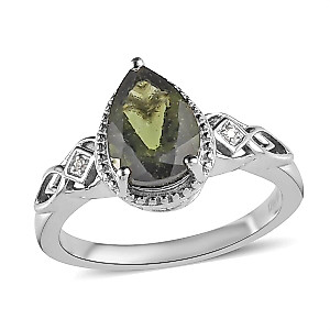Shop LC Ct 1.5 Moldavite Engagement Ring for Women 925 Sterling Silver Platinum Plated Zircon Wedding Gifts for Women Size 8 Engagement Anniversary Wedding Promise Birthday Gifts