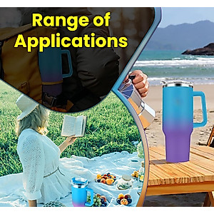 RAHATBEE 40 oz Tumbler with Handle and Straw Lid, 100% Leak-Proof Travel Coffee Mug, Reusable Stainless Steel Insulated Cup for Beverages, Keeps Cold for 34Hrs or Hot for 12Hrs (Blue-Purple)