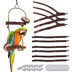 Bird Parrot Perch Stand Set - 10 Pcs Natural Wood Fork Perch Rod Stand and 2 Pcs Vine Ball for Parrot Cage Accessories
