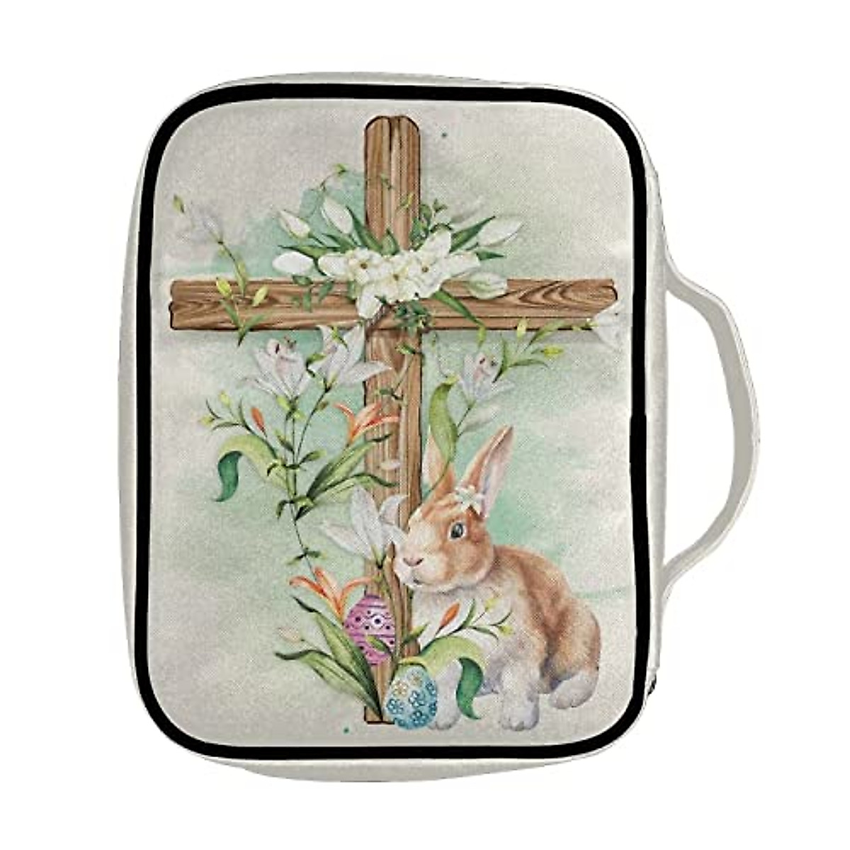 Buybai Bible Covers for Women Large Capacity Asethetic Bunny Bible Cases Easter Cross Eggs Study Book Protective Removable