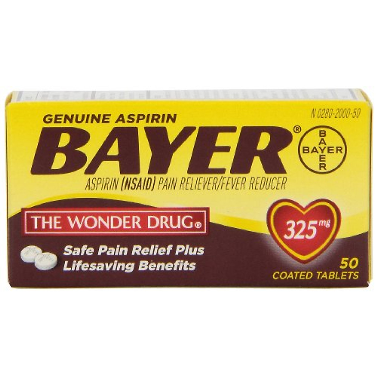 Genuine Bayer Aspirin 325mg Tablets, 50-Count (Pack of 2)