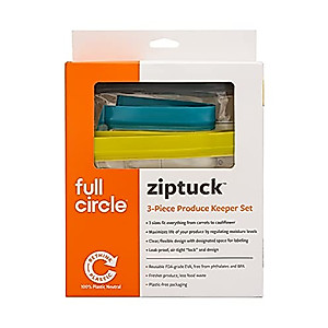 Full Circle Ziptuck Reusable Produce Bags - Set of 3 BPA-Free Food Storage Bags Includes Fruit Bag, Stalks Bag and Large Veggie Bag - Leakproof Ziplock Seal Food Saver Bags