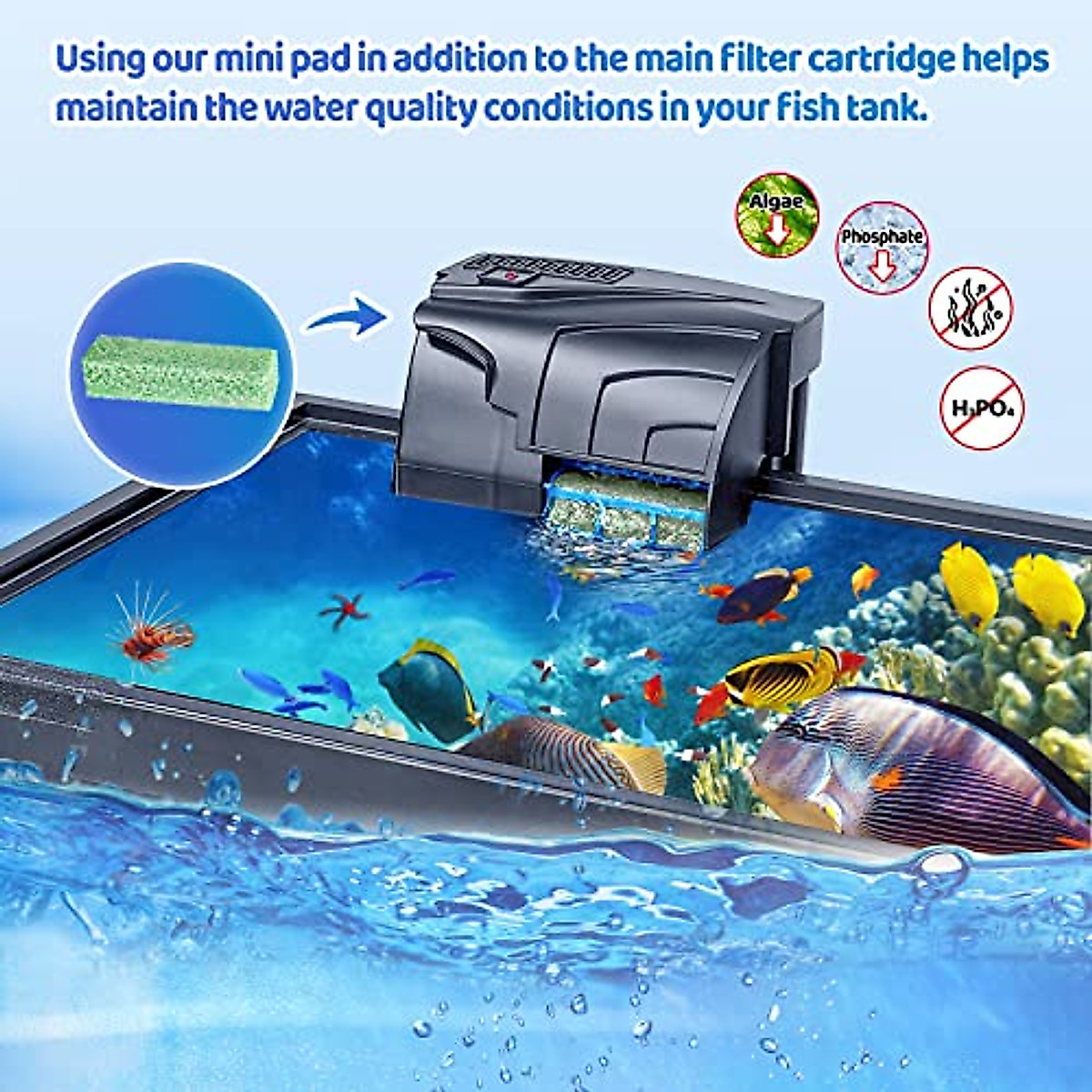 HiTauing 6 Count Phosphate Reducer Filter Pads for aqueon，Fish Tank Filter Pads for QuietFlow LED PRO Model 10