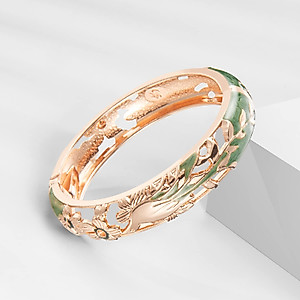UJOY Colors Handcraft Jewelry Cloisonne Bracelet Enamel Hollowed Bird Spring Hinged Womens Bangles Gifts Box 88A31-A114 Green