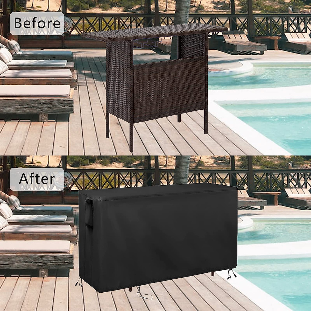 Kingling Outdoor Table Cover for Outdoor Bar Table, 55 Inch Waterproof Patio Bar Table Cover Outdoor Bar Prep Table Cover - 55''L x 19''W x 36''H