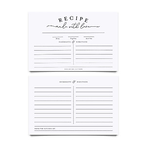 Bliss Collections Recipe Cards, Classic, Double-Sided Cards for Family Recipes, Wedding Showers, Bridal Showers, Baby Showers and Housewarming Gifts, 4"x6" (50 Cards)